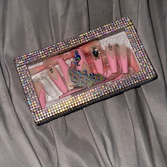 off brand | Makeup | Nwt Acrylic Nails Long Pink With White Tips With ...